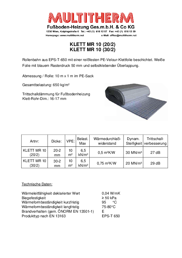 Multitherm Klett Trittschalldämmrolle - Multitherm